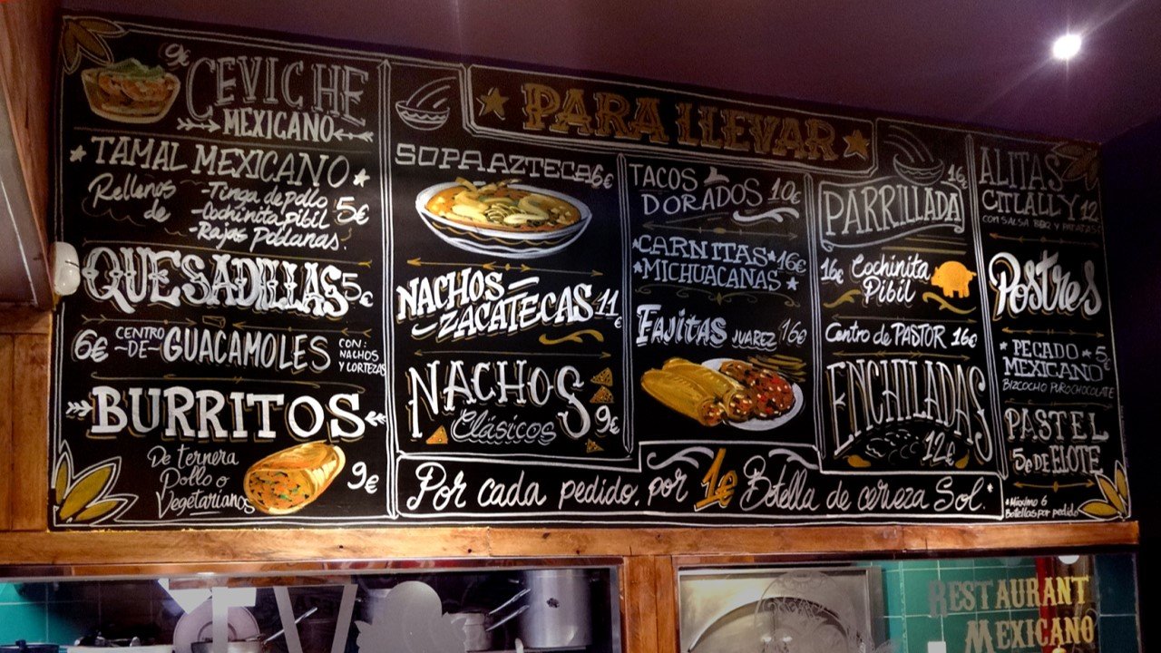 Menú Escrito En Pizarra